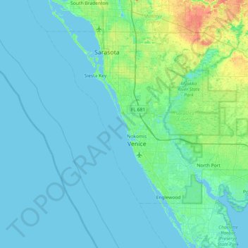 Casey Key topographic map, elevation, terrain