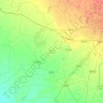 Sanand Taluka topographic map, elevation, terrain